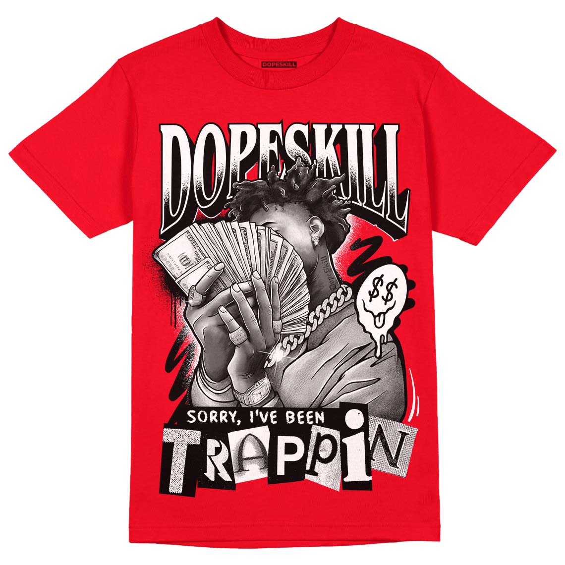 Red Thunder 4s DopeSkill Red T-shirt Sorry I've Been Trappin Graphic ...